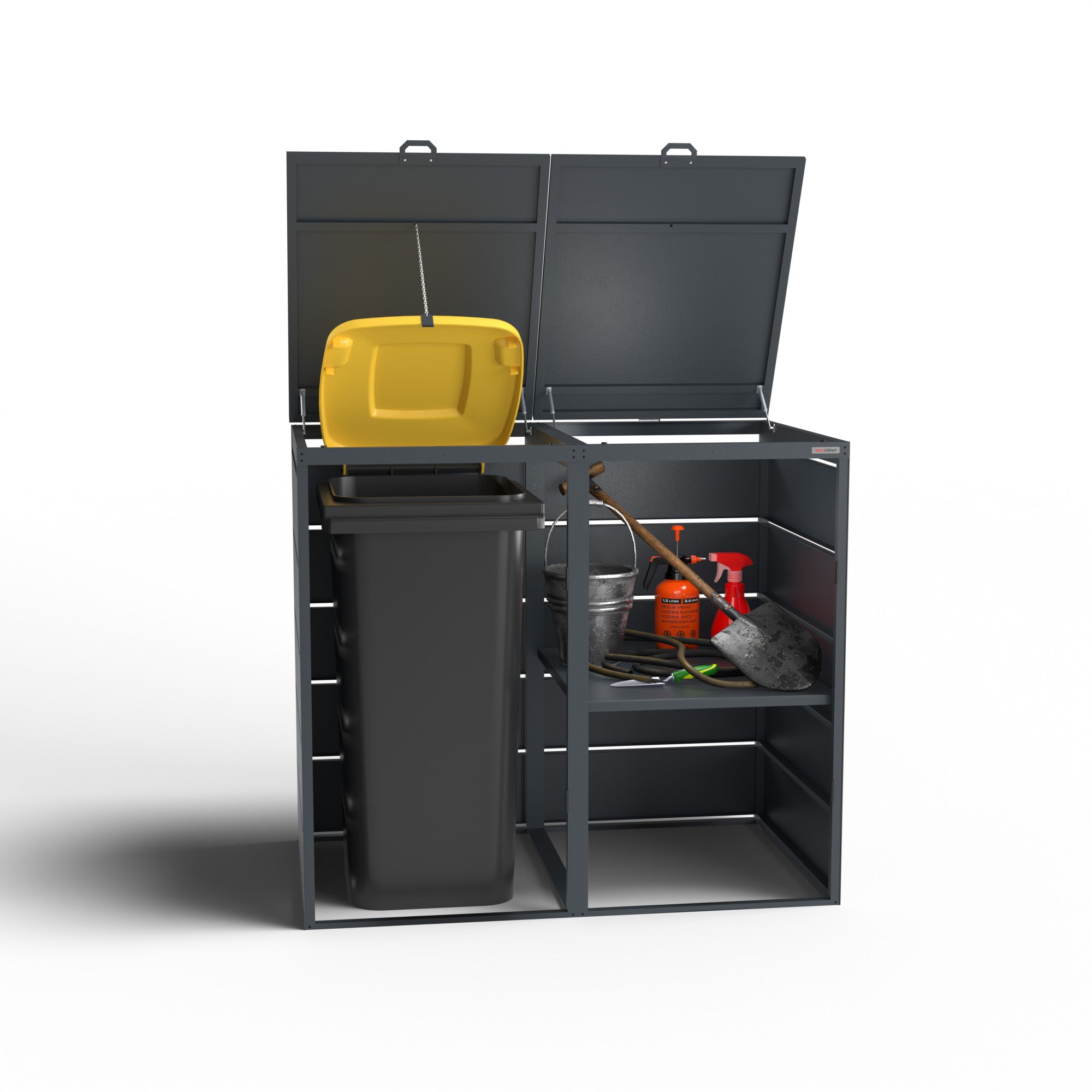 Garbage bin box with storage space – order & storage in outdoor areas